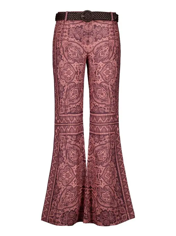 Zimmermann Flared Paisley Linen Pants - Pink