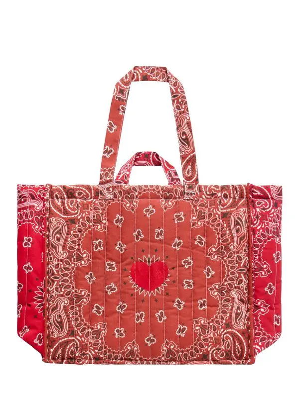 CALL IT BY YOUR NAME Maxi Cabas Coeur Quilted Printed Tote - Red