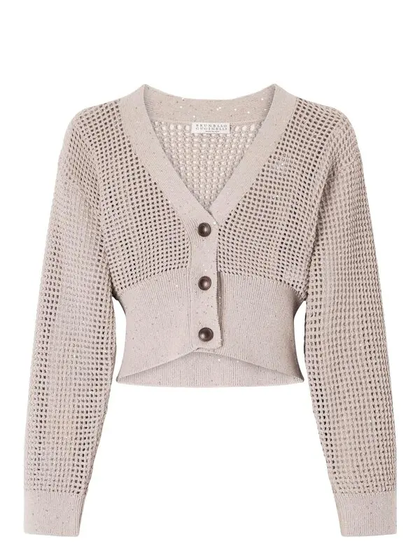 Brunello Cucinelli Sequin-embellished Open-knit Cardigan - Beige