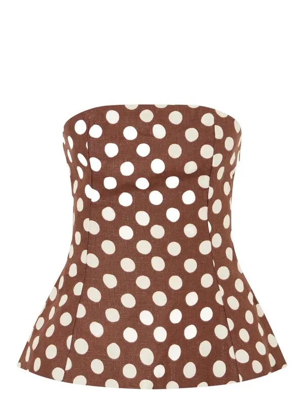 Faithfull The Brand Petro Strapless Polka-dot Linen Top - Brown