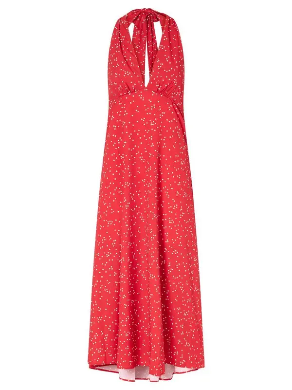 Faithfull The Brand Jennah Polka-dot Recycled-crepe Halterneck Midi Dress - Red