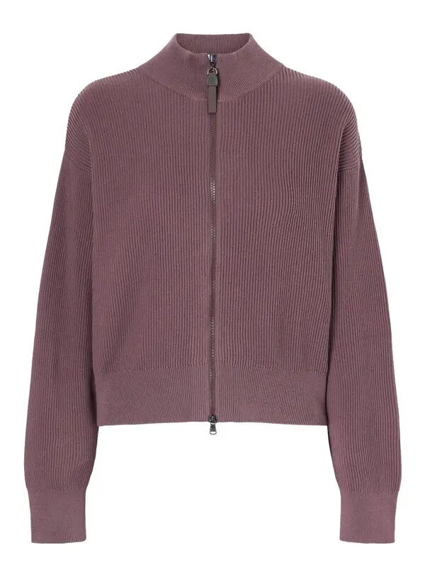 Brunello Cucinelli Ribbed Cotton Zip-up Cardigan - Burgundy