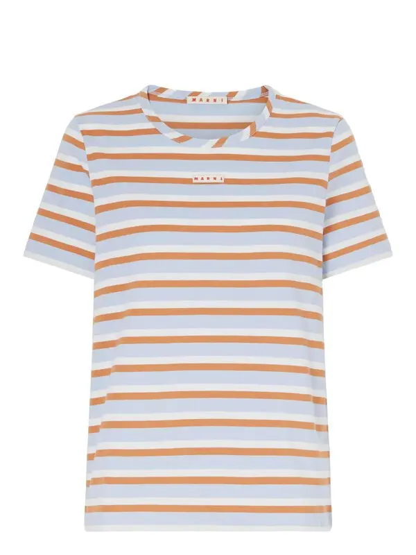 Marni Appliquéd Striped Cotton-jersey T-shirt - Light Blue