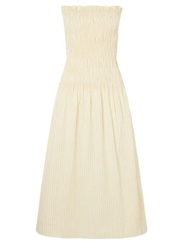 Faithfull The Brand Amalita Shirred Gingham Cotton Midi Dress - Yellow