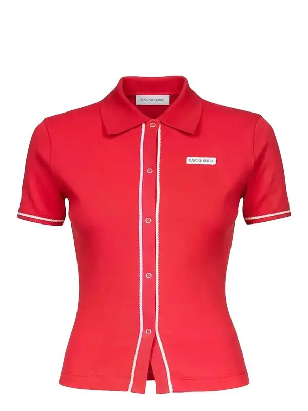 MARINE SERRE Ribbed Trim Polo Shirt - Red