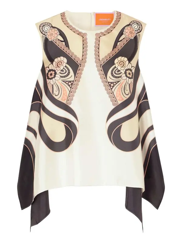 La DoubleJ San Carlo Asymmetric Printed Silk-twill Blouse - Cream
