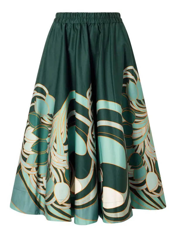 La DoubleJ Ballerina Gathered Printed Cotton-twill Midi Skirt - Emerald
