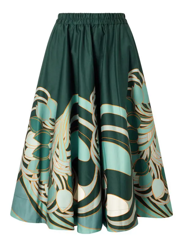 La DoubleJ Ballerina Gathered Printed Cotton-twill Midi Skirt - Green