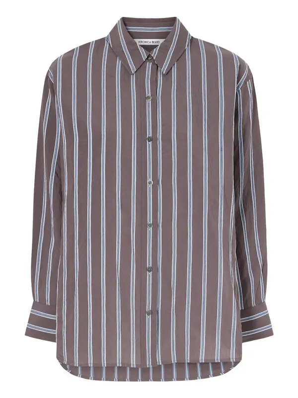 Veronica Beard Lloyd Striped Woven Shirt - Brown