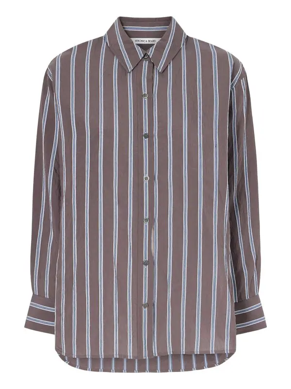 Veronica Beard Lloyd Striped Woven Shirt - Dark Brown