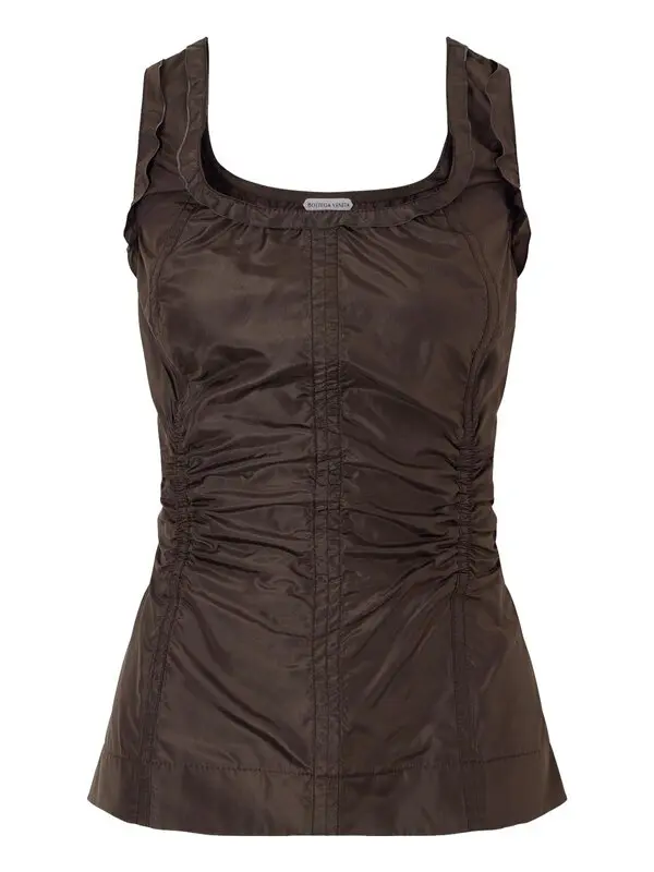 Bottega Veneta Gathered Paneled Silk-taffeta Tank - Brown
