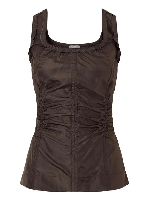Bottega Veneta Gathered Paneled Silk-taffeta Tank - Dark Brown