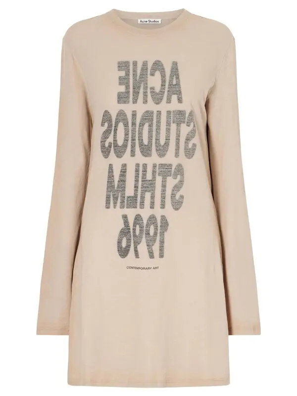 Acne Studios Printed Cotton-jersey Mini Dress - Neutrals