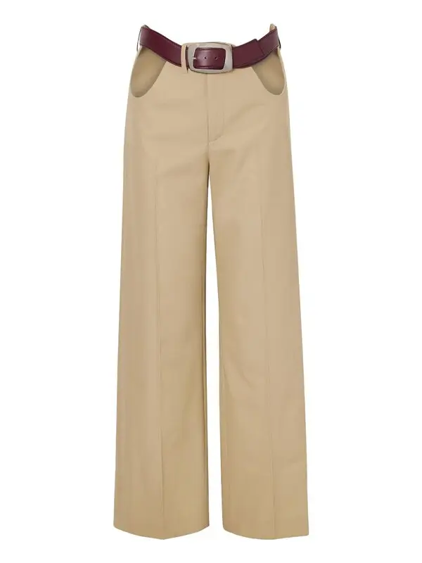 JEAN PAUL GAULTIER Cut-out Mid-rise Straight-leg Cotton Pants - Neutrals