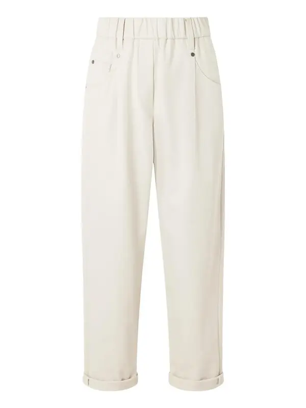 Brunello Cucinelli Tapered Cotton-blend Trousers - Neutrals