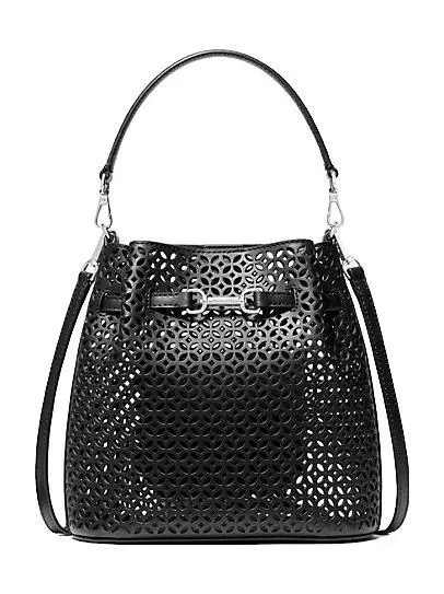 Michael Kors Carson Small Floral Laser Cut Bucket Crossbody Bag - Black