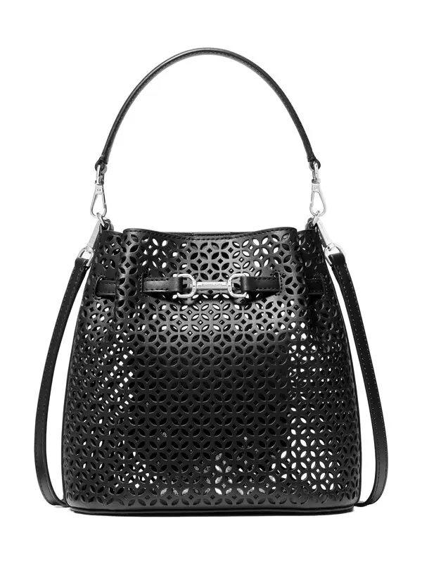 Michael Kors Carson Small Floral Laser Cut Bucket Crossbody Bag - Black