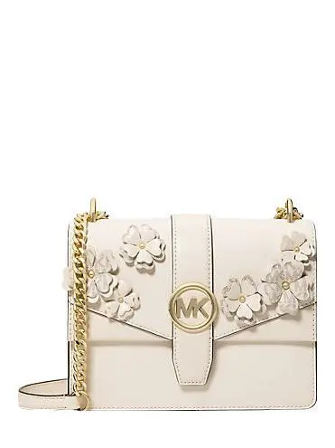 Michael Kors Greenwich Small Embellished Signature Logo Trim Crossbody Bag - Natural