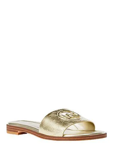 Michael Kors Carissa Crackled Metallic Slide Sandal - Gold