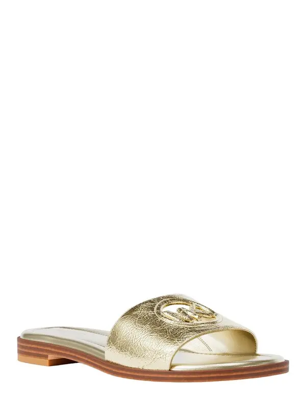 Michael Kors Carissa Crackled Metallic Slide Sandal - Gold