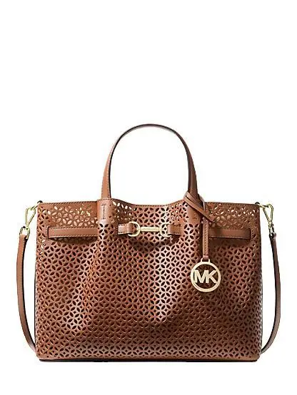 Michael Kors Carson Medium Floral Laser Cut Satchel - Brown