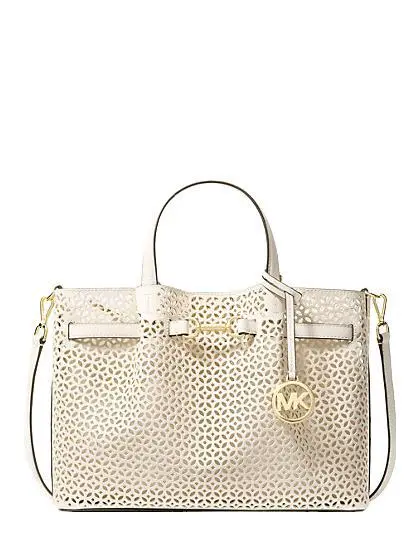 Michael Kors Carson Medium Floral Laser Cut Satchel - Natural