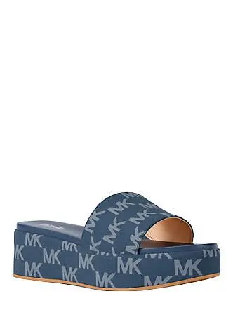 Michael Kors Sadler Logo Jacquard Platform Slide Sandal - Blue