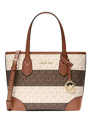 Michael Kors Eva Extra-small Striped Signature Logo Convertible Tote Bag - Natural