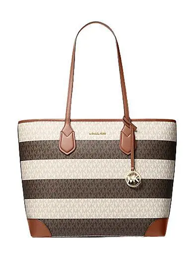Michael Kors Eva Large Striped Signature Logo Tote Bag - Natural