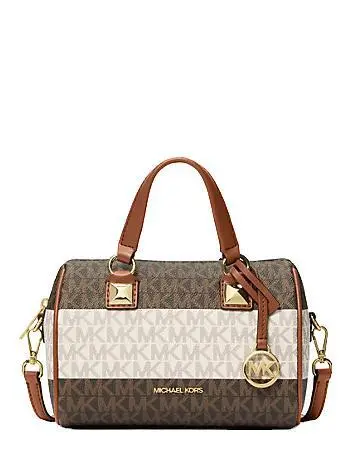 Michael Kors Small Striped Signature Logo Duffle Crossbody Bag - Natural