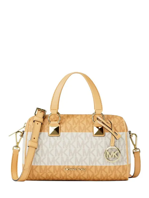 Michael Kors Small Striped Signature Logo Duffle Crossbody Bag - Yellow