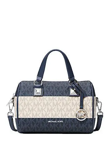 Michael Kors Grayson Small Striped Signature Logo Duffel Crossbody Bag - Blue