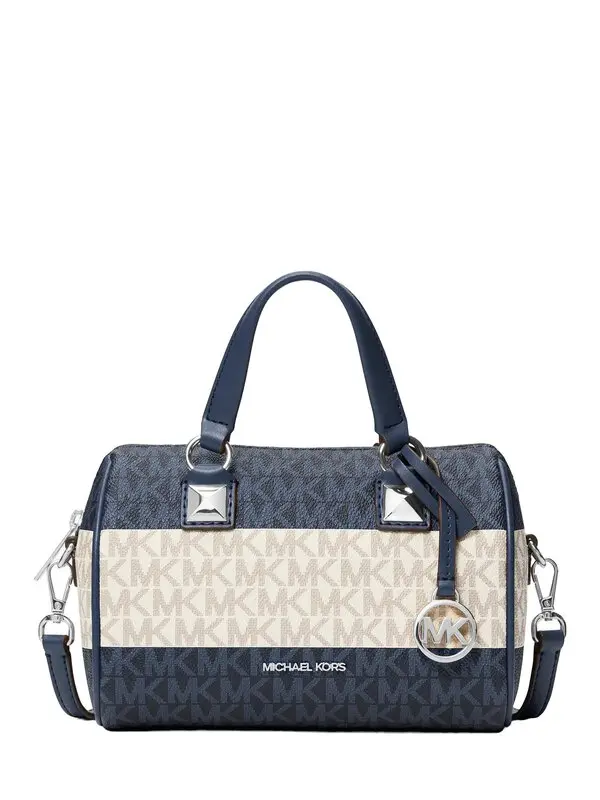 Michael Kors Grayson Small Striped Signature Logo Duffel Crossbody Bag - Blue