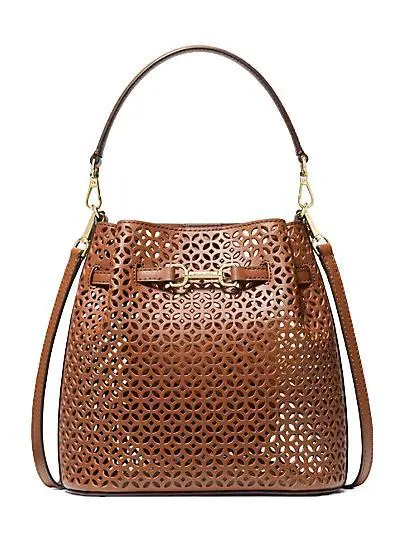 Michael Kors Carson Small Floral Laser Cut Bucket Crossbody Bag - Brown