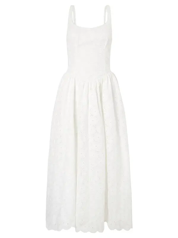 Faithfull The Brand Milana Broderie Anglaise Midi Dress - White