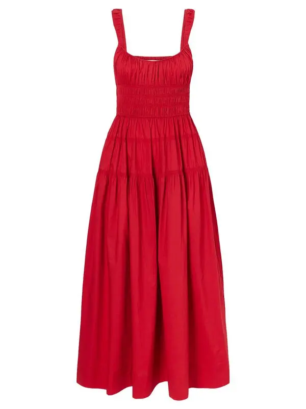 DÔEN Organic Cotton-poplin Midi Dress - Red