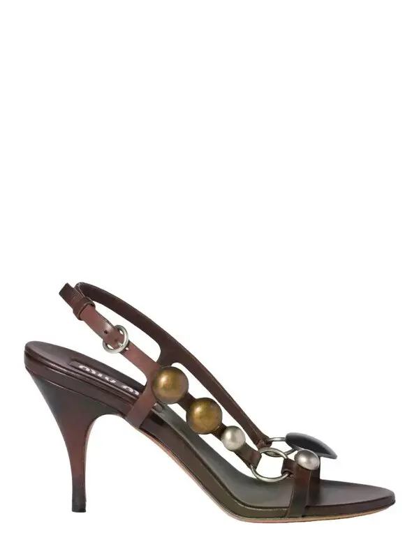 Miu Miu Leather Sandals With Metal Accents - Brown