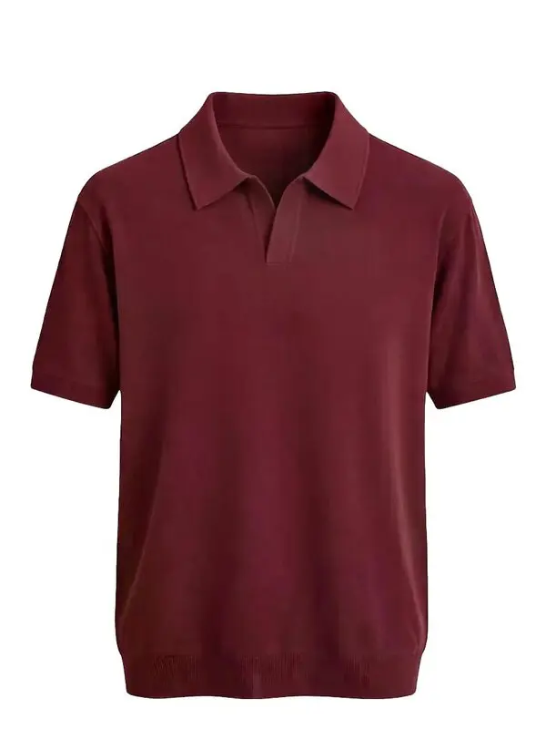 FRANZESE COLLECTION Ribbed V-neck Cotton Polo Shirt - Red
