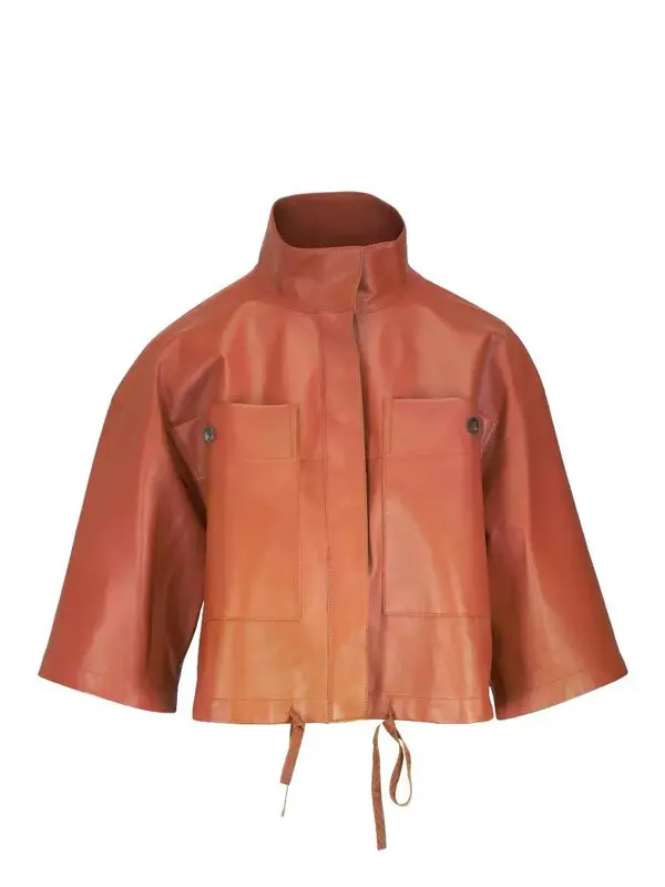 Lafayette 148 New York Cropped Leather Overshirt - Brown