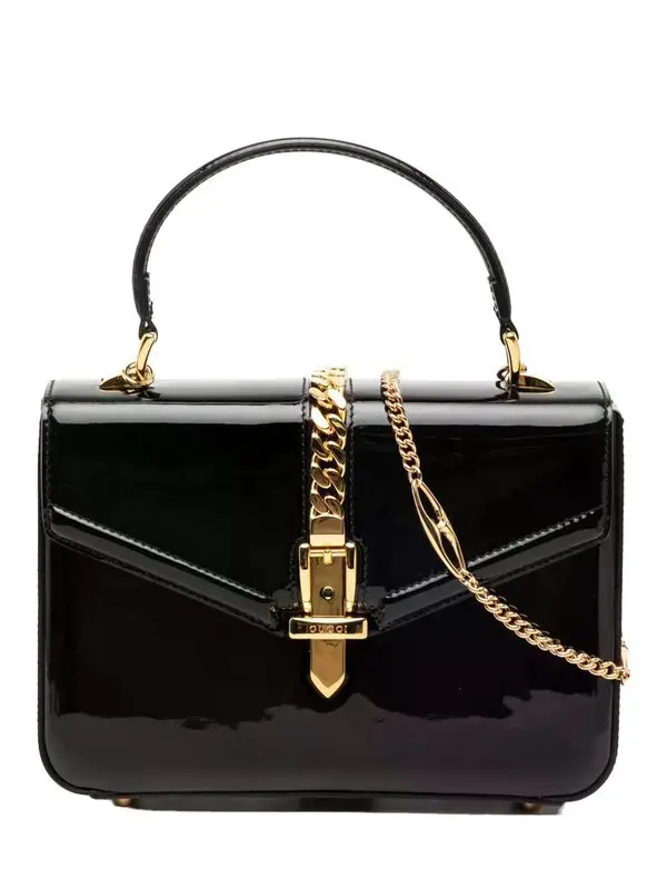 Gucci Mini Patent Sylvie 1969 Top Handle Bag - Black
