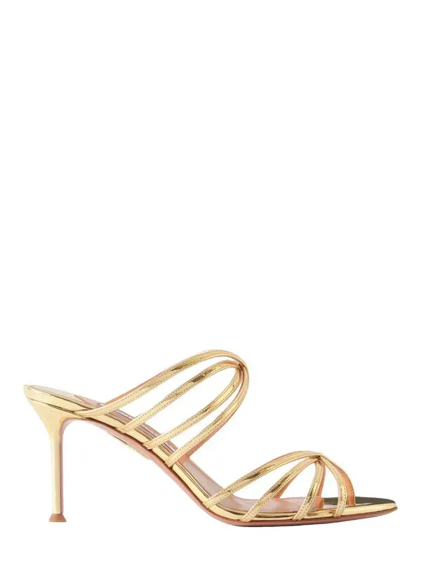 AQUAZZURA Tell Me 75 Mirrored-leather Sandals - Gold