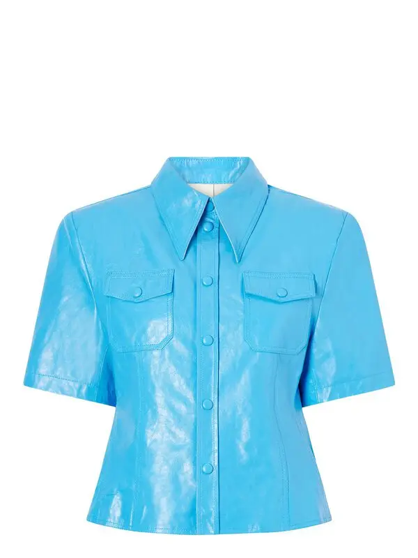 WILLY CHAVARRIA Chavela Glossed-leather Shirt - Blue