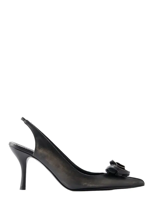 Magda Butrym Rose Leather Slingback Pumps - Black