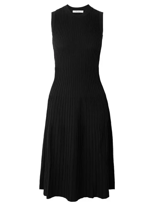 Max Mara Pegizio Ribbed-knit Midi Dress - Black