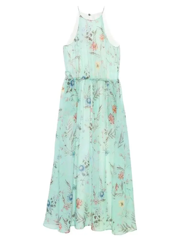 Eleventy Botanical Motif Sleeveless Dress - Blue