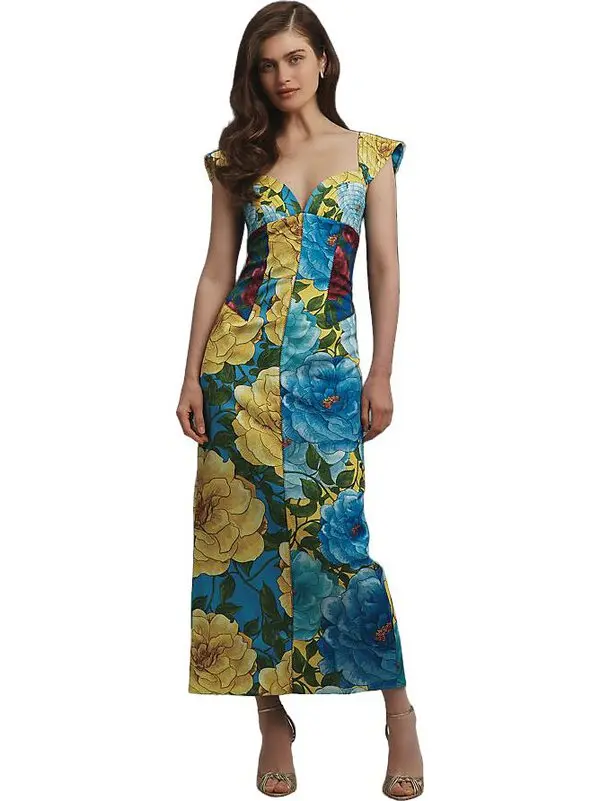MUMA WORLD Mixed Floral Maxi Dress - Blue Pattern