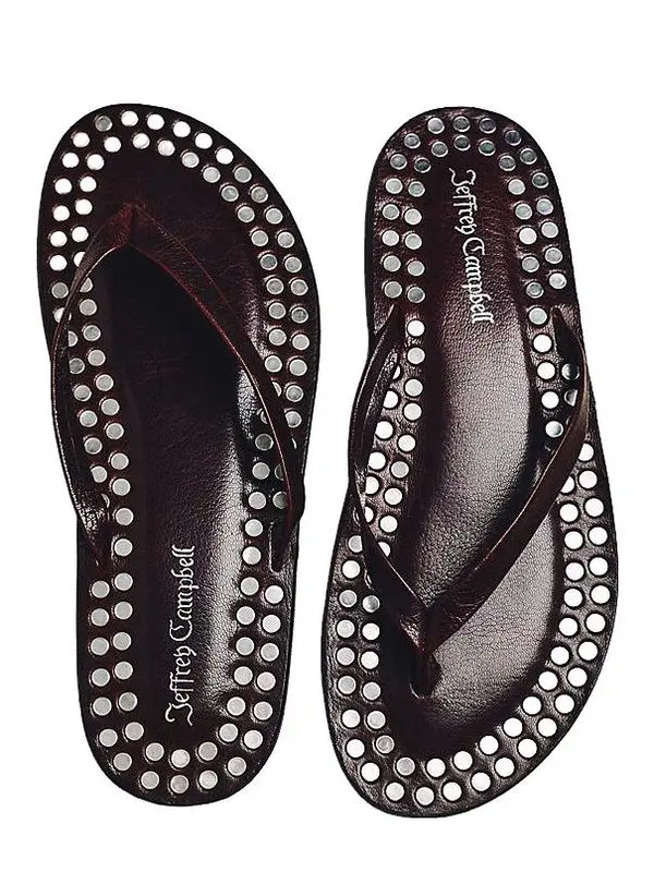 Jeffrey Campbell Katra Studded Thongs - Brown Silver