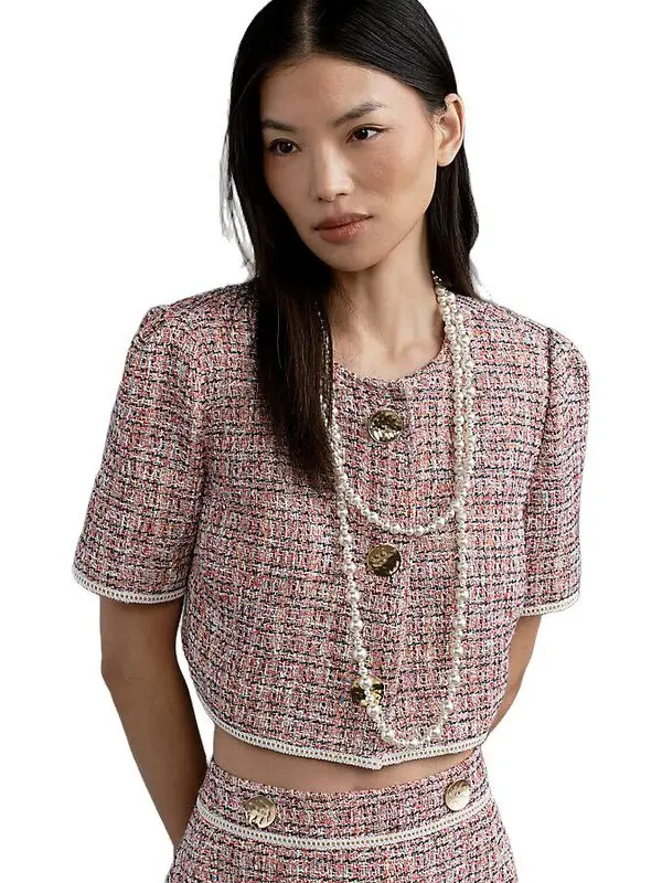 Walter Baker Helene Bouclé Tweed Jacket - Pink Plaid