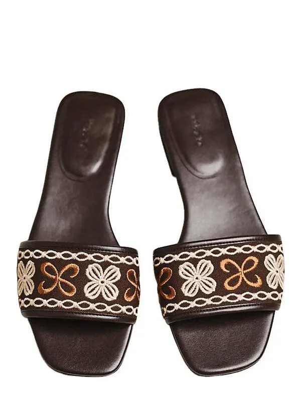 Maeve Embroidered Logo Slide Sandals - Neutral
