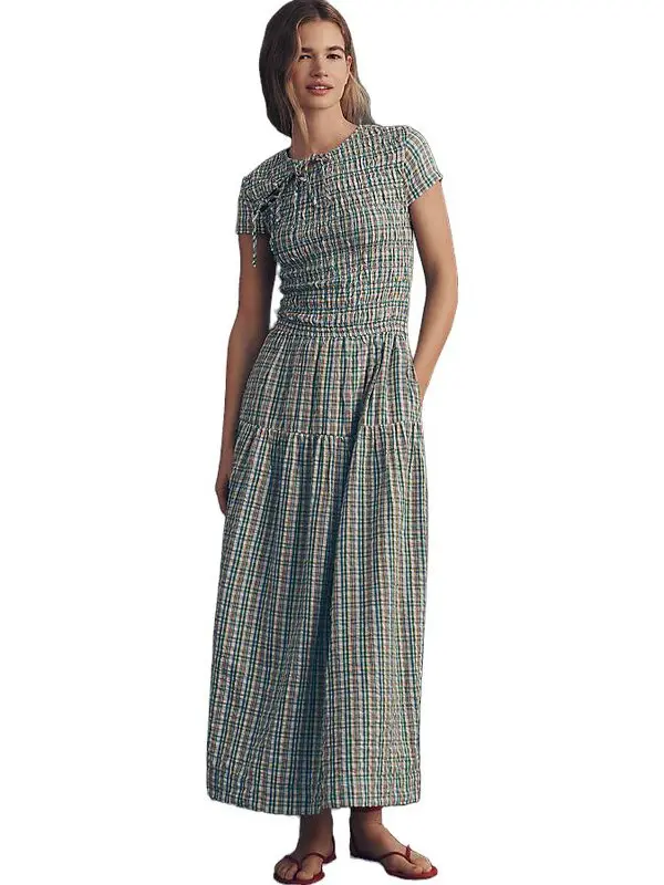 DAMSON MADDER Cotton Smocked Midi Dress - Multi